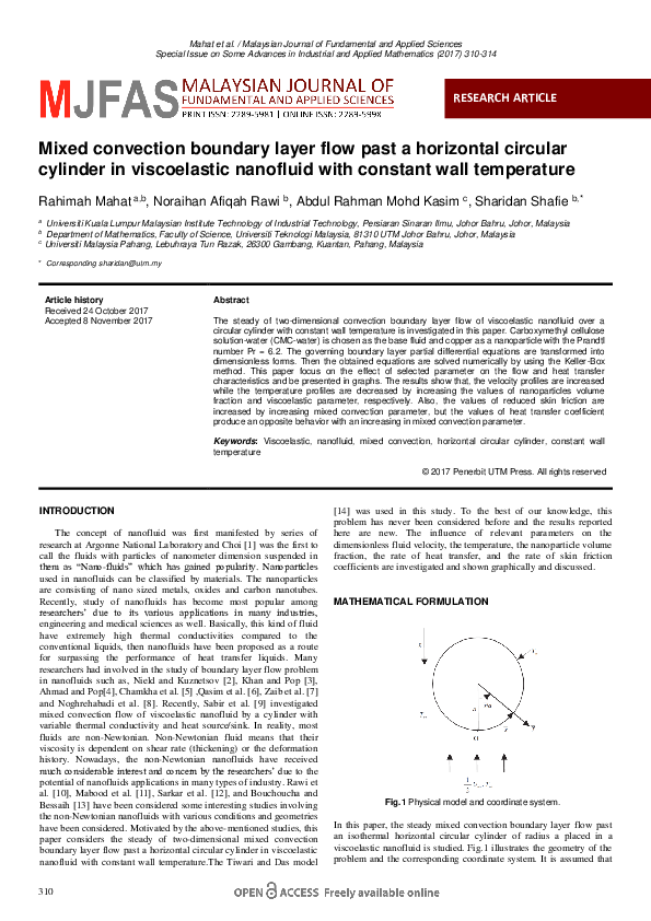 Pdf Mixed Convection Boundary Layer Flow Past A Horizontal Circular Cylinder Embedded In A