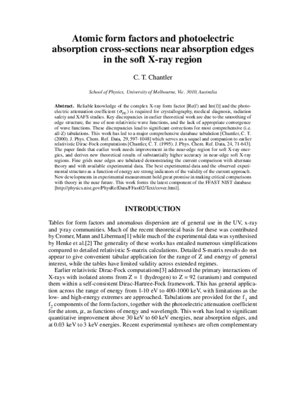 (PDF) Atomic form factors and photoelectric absorption cross-sections ...