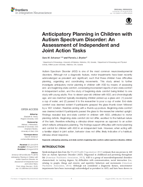 (PDF) Anticipatory Planning in Children with Autism Spectrum Disorder ...