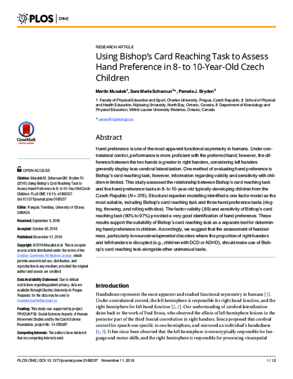 (PDF) Using Bishop's Card Reaching Task to Assess Hand Preference in 8 ...