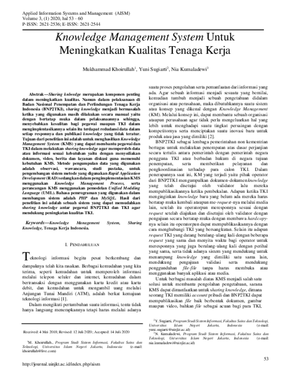 (PDF) Knowledge Management System Untuk Meningkatkan Kualitas Tenaga Kerja