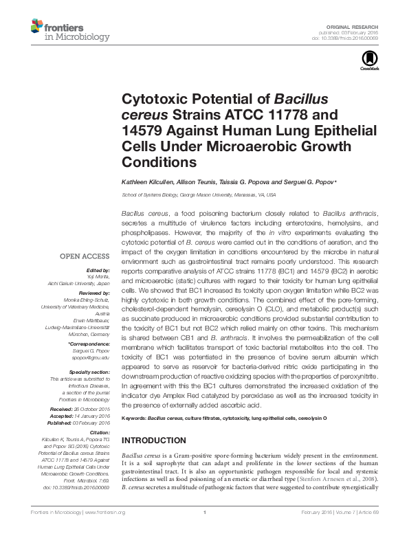 (PDF) Cytotoxic Potential of Bacillus cereus Strains ATCC 11778 and ...