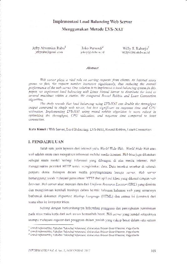 (PDF) Implementasi Load Balancing Web Server Menggunakan Metode LVS-NAT