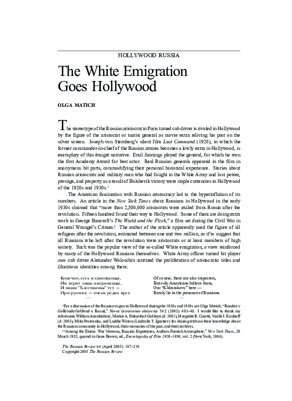 (PDF) The White Emigration Goes Hollywood