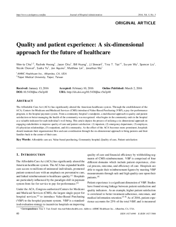 (PDF) Quality and patient experience: A six-dimensional approach for ...