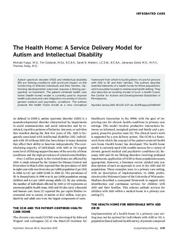(PDF) The Health Home: A Service Delivery Model for Autism and ...