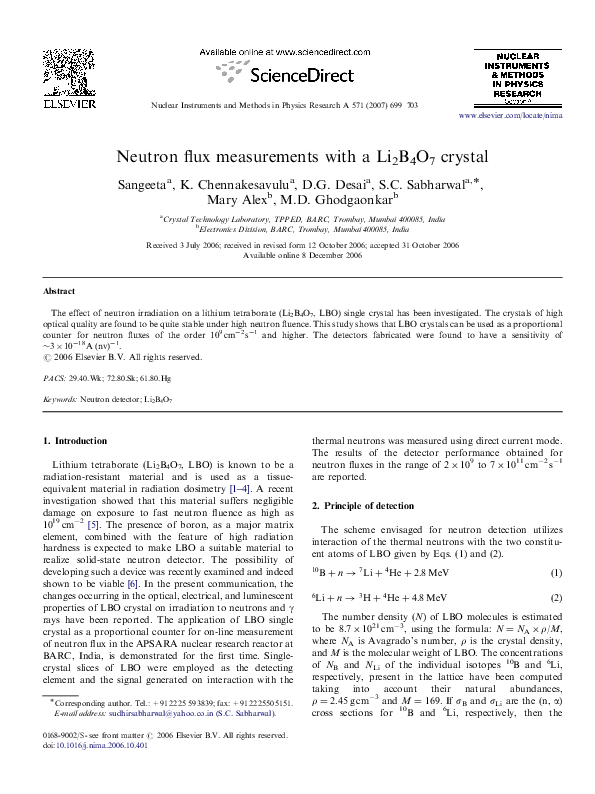 (PDF) Neutron flux measurements with a Li2B4O7 crystal | Mary Alex ...