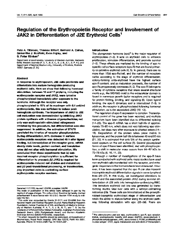 (PDF) Regulation of the erythropoietin receptor and involvement of JAK2 ...