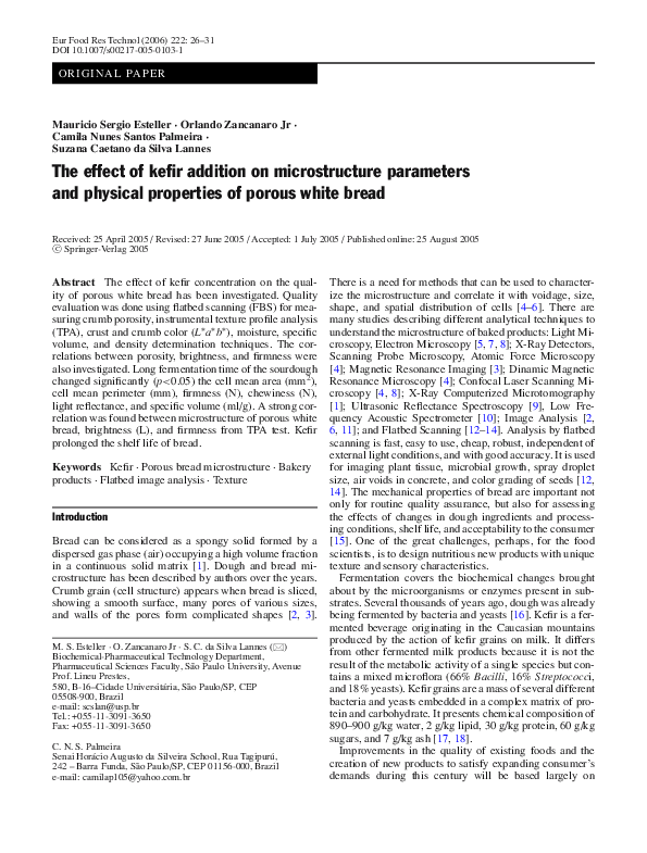 (PDF) The effect of kefir addition on microstructure parameters and ...