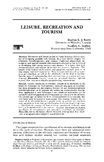(PDF) Leisure, recreation and tourism