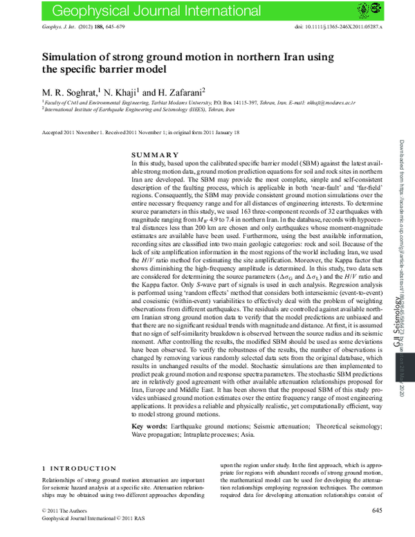 (PDF) Simulation of strong ground motion in northern Iran using the ...
