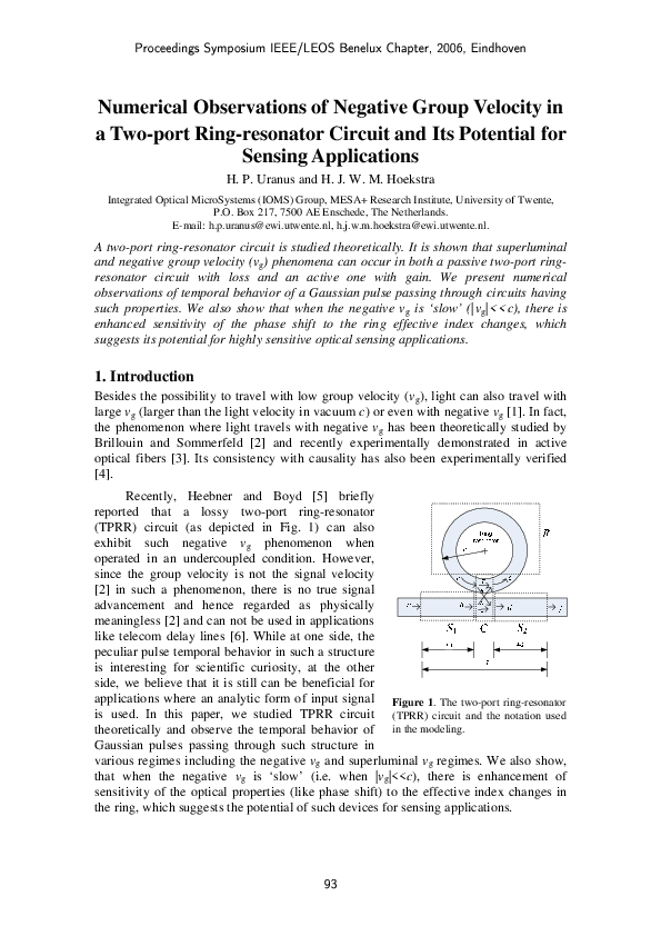 (PDF) Numerical observations of negative group velocity in a two-port ...