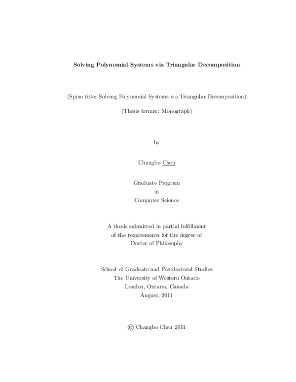 Pdf Solving Polynomial Systems Via Triangular Decomposition
