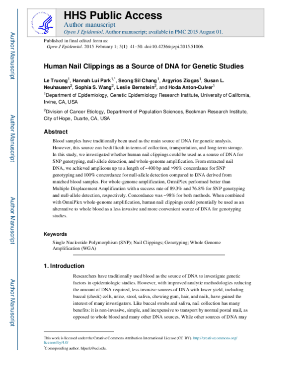 (PDF) Nail Clippings: A DNA Source for Genotyping