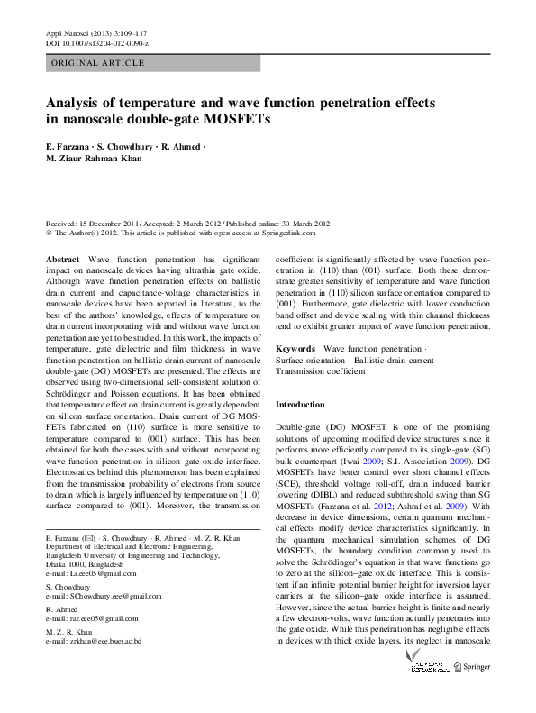 Pdf Analysis Of Temperature And Wave Function Penetration Effects In