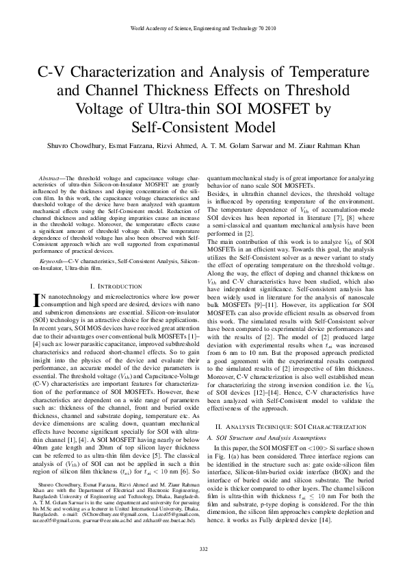 (PDF) CV Characterization and Analysis of Temperature and Channel Thickness Effects on Threshold ...