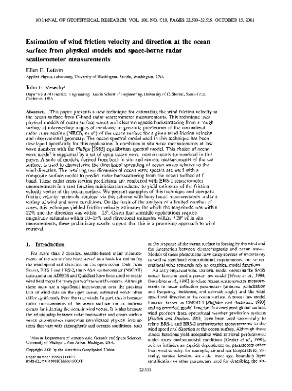 (PDF) Estimation of wind friction velocity and direction at the ocean surface from physical ...