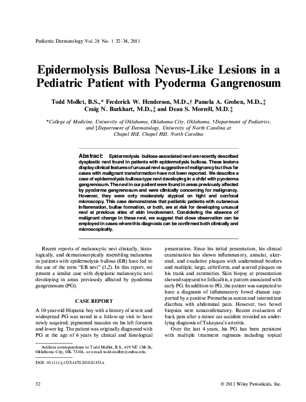 (PDF) Epidermolysis Bullosa Nevus-Like Lesions in a Pediatric Patient with Pyoderma Gangrenosum
