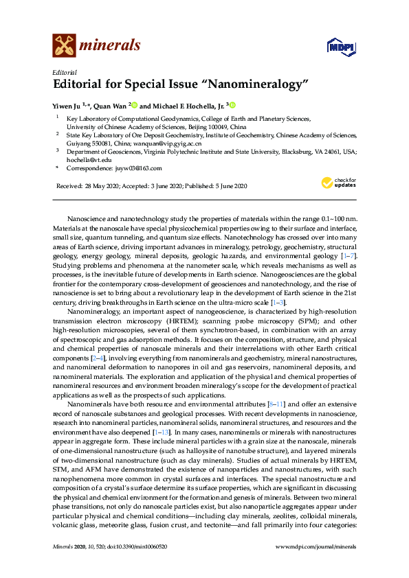 (PDF) Editorial for Special Issue “Nanomineralogy”