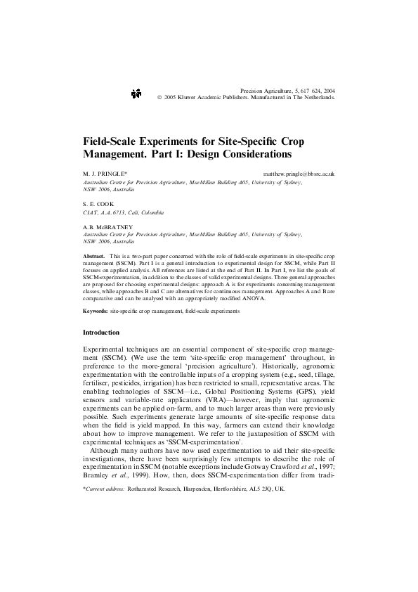 (PDF) Field-Scale Experiments for Site-Specific Crop Management. Part I ...