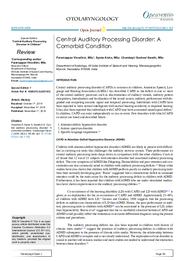 (PDF) Central Auditory Processing Disorder: A Comorbid Condition
