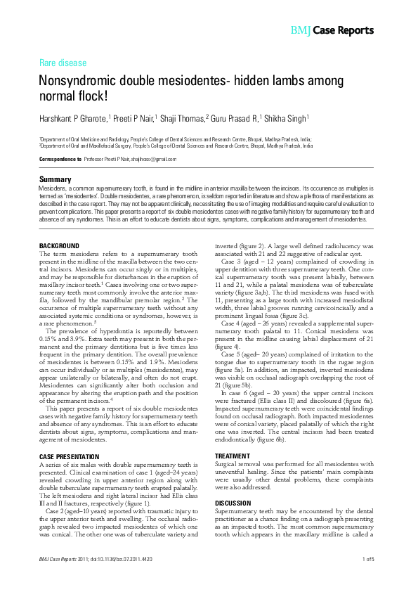 (PDF) Nonsyndromic double mesiodentes--hidden lambs among normal flock!