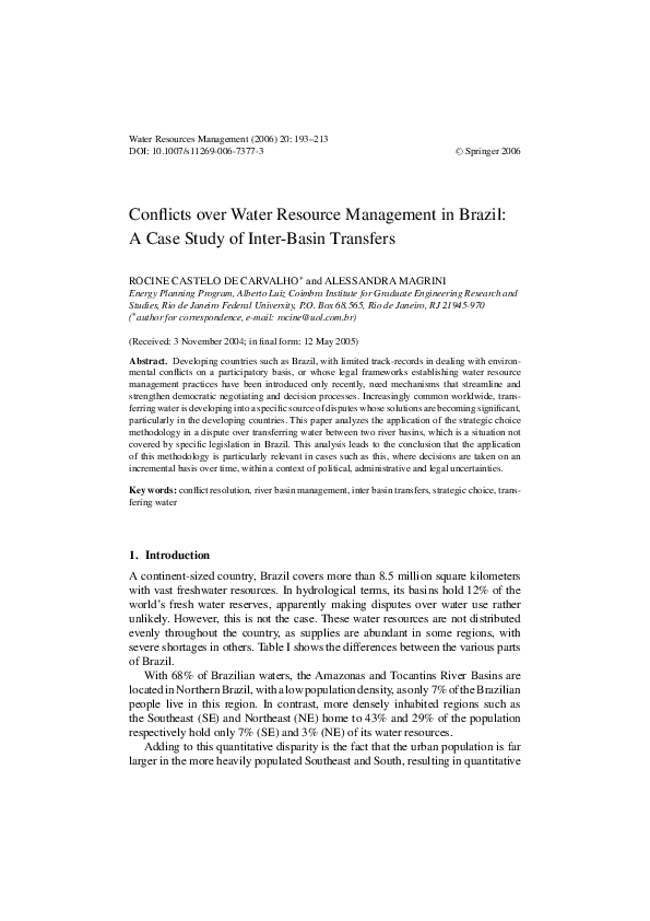 (PDF) Conflicts over Water Resource Management in Brazil: A Case Study ...