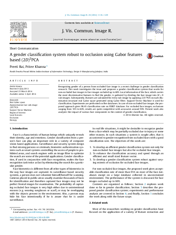 (PDF) A gender classification system robust to occlusion using Gabor features based (2D)2PCA