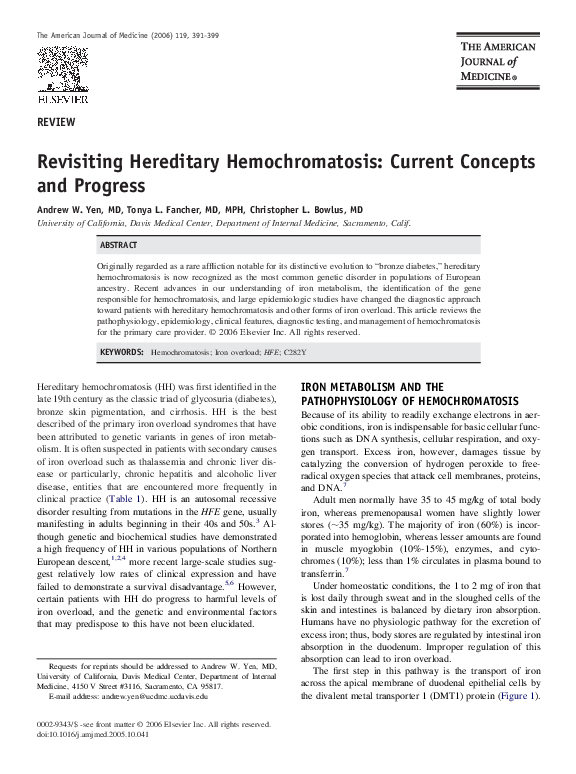 (PDF) Revisiting Hereditary Hemochromatosis: Current Concepts and Progress