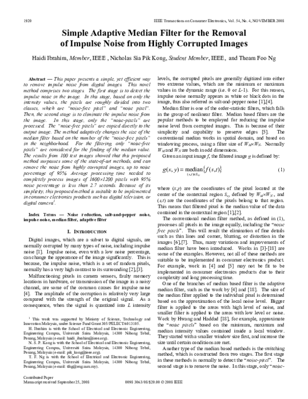 Pdf Simple Adaptive Median Filter For The Removal Of Impulse Noise