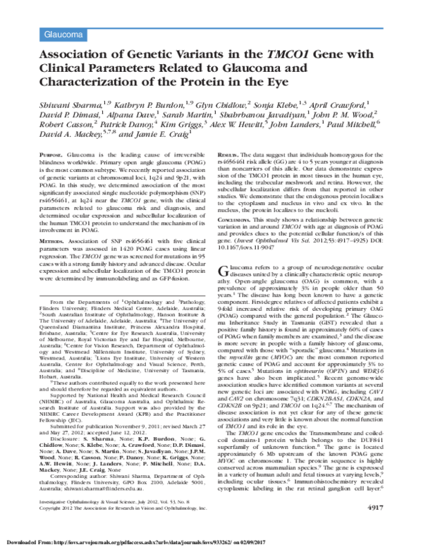(PDF) Association of Genetic Variants in the TMCO1 Gene with Clinical ...