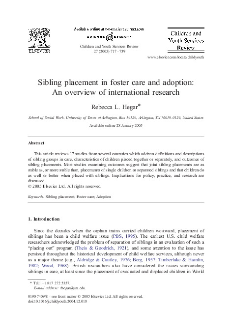 (PDF) Sibling placement in foster care and adoption: An overview of ...