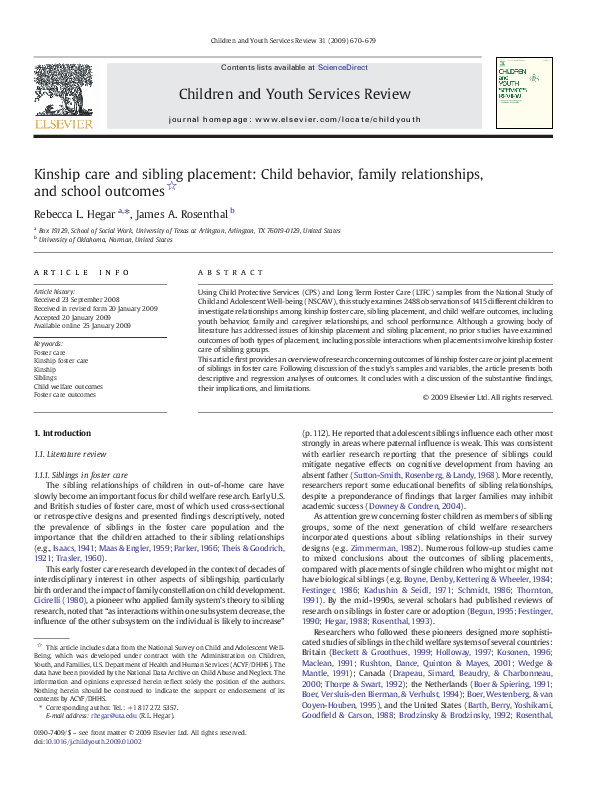 (PDF) Kinship care and sibling placement: Child behavior, family ...