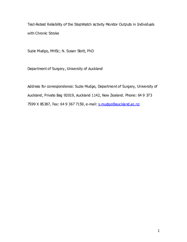 (PDF) Test--retest reliability of the StepWatch Activity Monitor ...