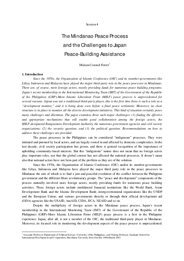 (PDF) The Mindanao Peace Process and the Challenges to Japan Peace ...