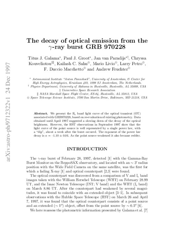 (PDF) The decay of optical emission from the gamma-ray burst GRB970228 ...