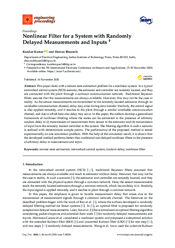 (PDF) Nonlinear Filter for a System with Randomly Delayed Measurements and Inputs