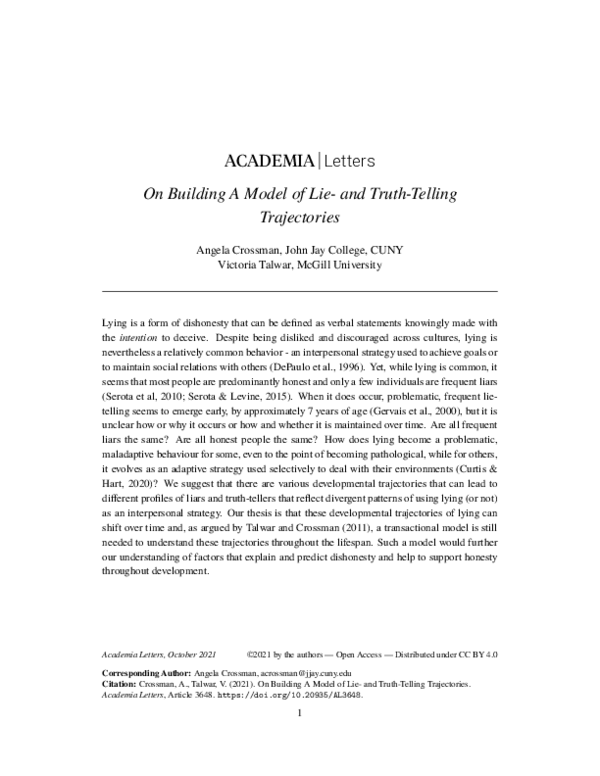 (PDF) On Building A Model of Lie- and Truth-Telling Trajectories