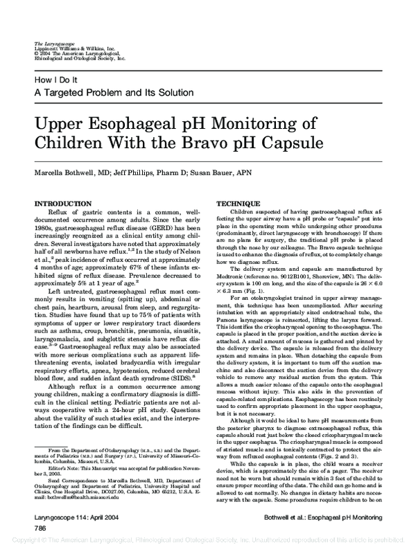 (PDF) Upper Esophageal PH Monitoring of Children With the Bravo PH Capsule