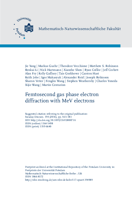 (PDF) Femtosecond Gas Phase Electron Diffraction with MeV Electrons