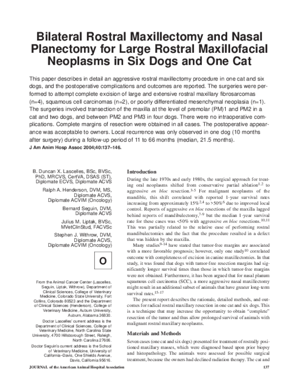 (PDF) Bilateral rostral maxillectomy and nasal planectomy for large ...