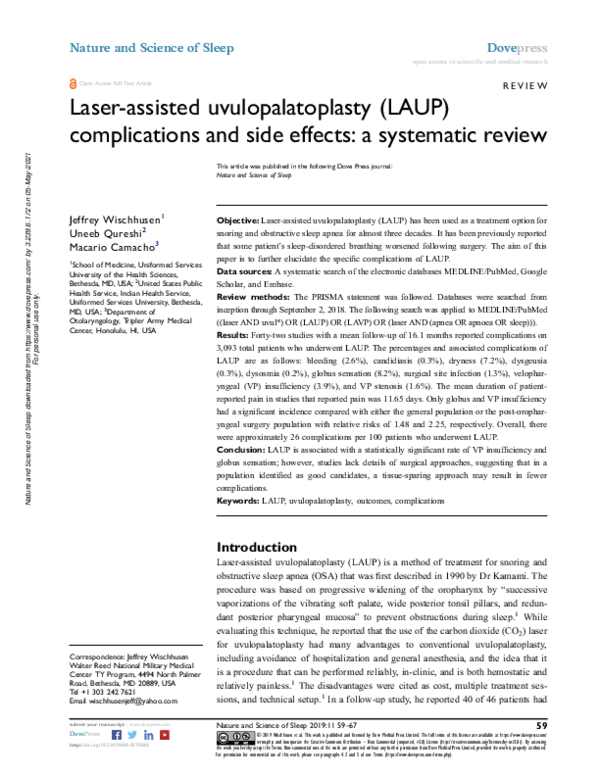 (PDF) Laser-assisted uvulopalatoplasty (LAUP) complications and side ...