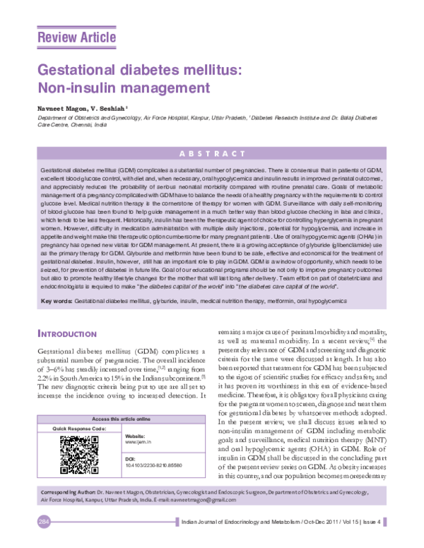 (PDF) Gestational diabetes mellitus: Non-insulin management