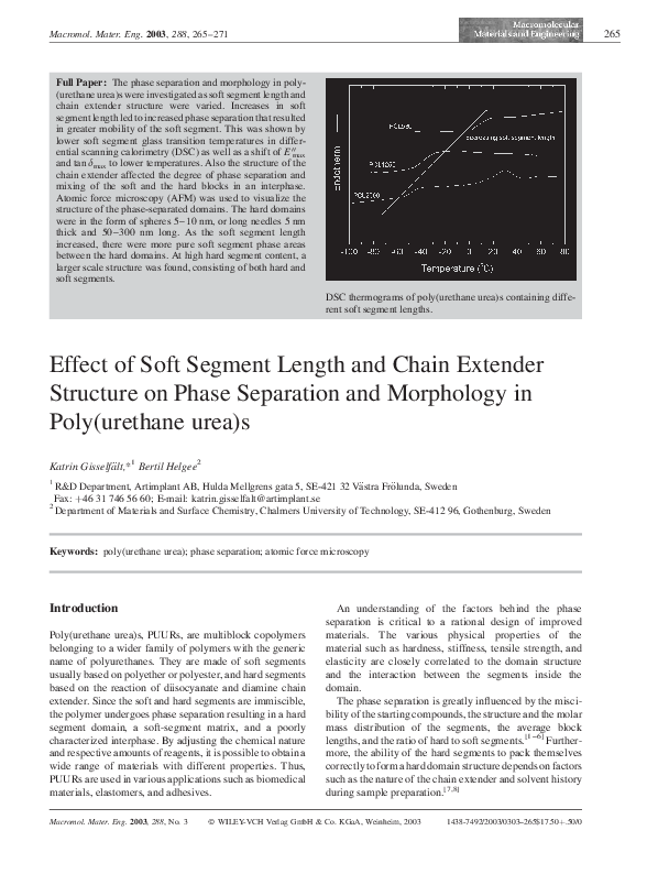 (PDF) Effect of Soft Segment Length and Chain Extender Structure on Phase Separation and ...