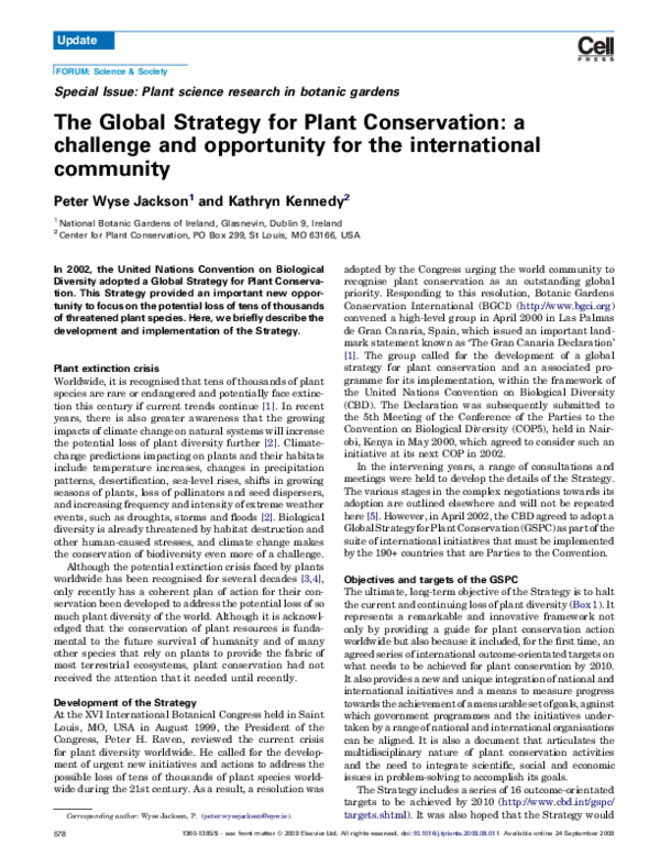 (PDF) The Global Strategy for Plant Conservation: a challenge and ...