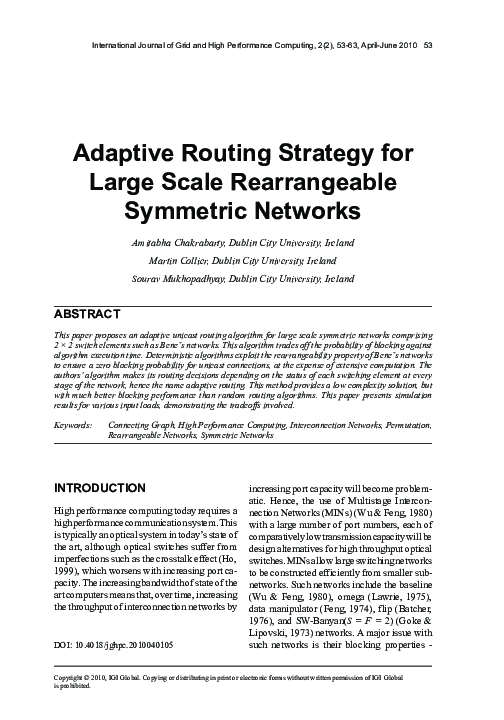 Pdf Adaptive Routing Strategy For Large Scale Rearrangeable Symmetric Networks