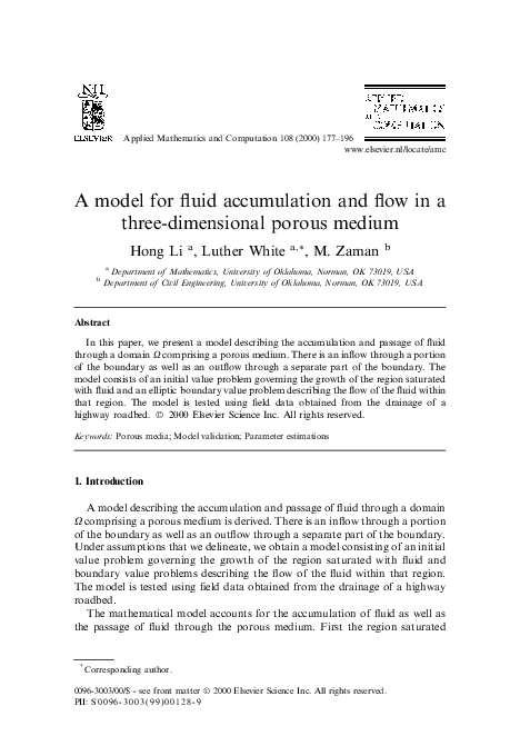 (PDF) A model for fluid accumulation and flow in a three-dimensional ...