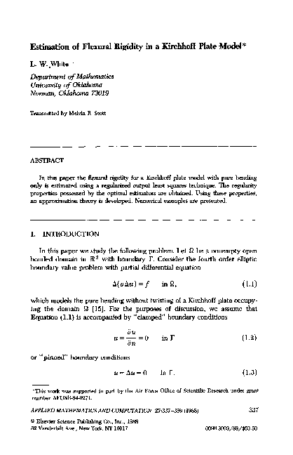 Pdf Estimation Of Flexural Rigidity In A Kirchhoff Plate Model