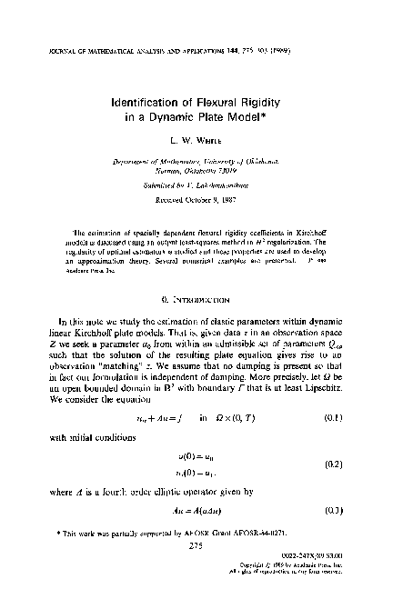 (PDF) Identification of flexural rigidity in a dynamic plate model
