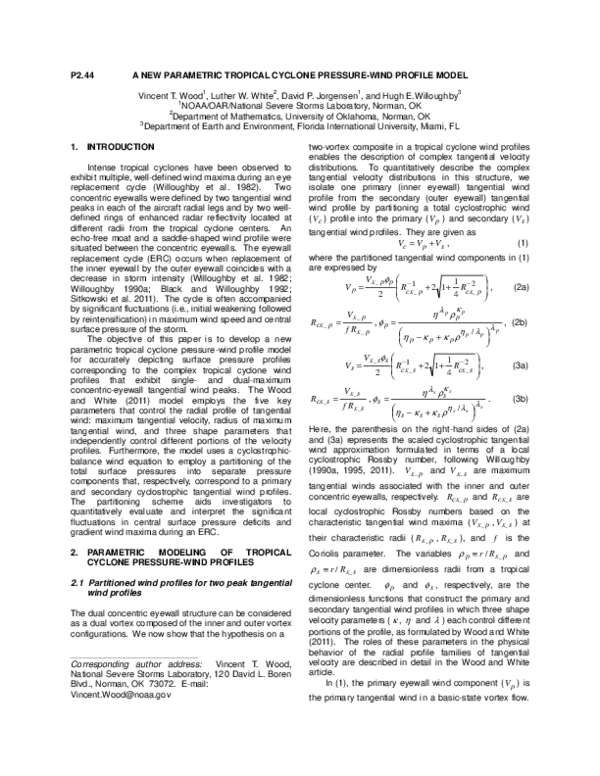 (PDF) A New Parametric Tropical Cyclone Pressure-Wind Profile Model